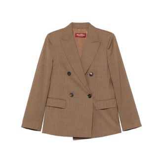 Max Mara Femme, Vestes, Brun, Taille: 38 FR Veste crois&eacute;e en laine &agrave; armure toile