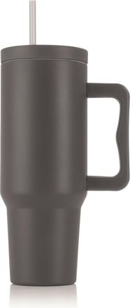 Gourmetmaxx Thermobecher mit Strohhalm & Henkel | 1,2 L Kaffebecher To Go | Isolierbecher mit 2in1 Deckel | Auslaufsicherer Cup, Grau
