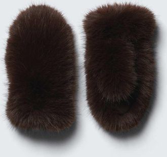 Weekday Mitaines en fausse fourrure - Marron foncé-Brown