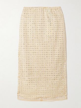 Staud Jupe Midi En Tulle À Superposition Et À Ornements Ciara - Crème