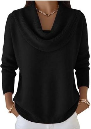 Generic Pull tricoté décontracté et léger à col bénitier pour femme - Automne et hiver - Manches longues - Extensible et confortable, Noir, 3XL
