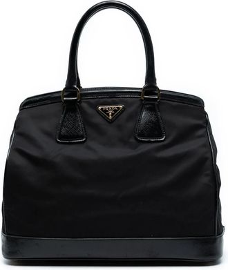 Prada Shopper - Saffiano Vernice Trimmed Tessuto Parabole Tote - Gr. unisize - in Schwarz - für Damen