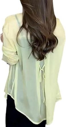 Generic Protection d&eacute;t&eacute; en mousseline de soie, manches longues pour femme, protection UV, protection solaire, couverture l&acirc;che, chemise d&eacute;contract&eacute;e tops, jau