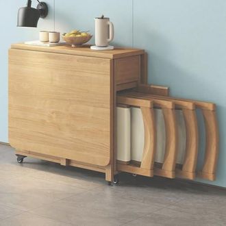 Generic Tables à Manger Ensemble de Table à Manger Pliante for 4 Personnes, Ensemble de Cuisine Pliable en Bois avec chaises, Double abattant, Rangement des c