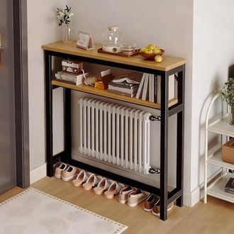 Generic JCSRYD Etagere Radiateur Multifonctionnelle, Console &Eacute;troite &agrave; 2 Niveaux Style Ferme, Table Dentr&eacute;e Fine avec Structure en M&eacute;tal pour Salon, Couloir(B