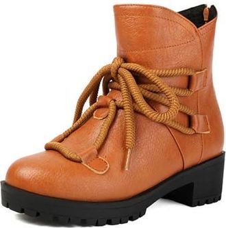 Generic Bottines style britannique à bout rond pour femme - Talon épais - Chaussures rétro pour lextérieur ou les vacances, jaune, 41.5 EU