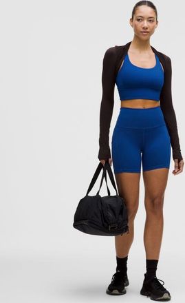 lululemon Wunder Train Shorts mit hohem Bund und Taschen f&uuml;r Frauen - 15 cm - Gr&ouml;&szlig;e 14 in Riverside