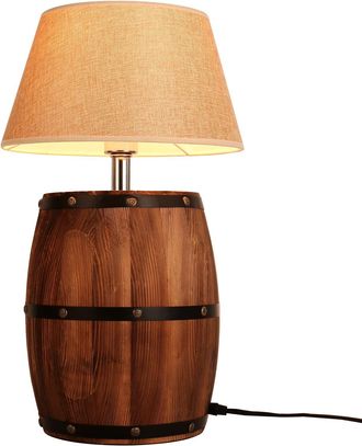 Newrays Antike moderne Holz Weinfass Tisch Schreibtisch Lampe Stoff Lampenschirm mit Schalter für Schlafzimmer Wohnzimmer, Plug-in