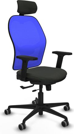 Piqueras y Crespo Ergonomischer B&uuml;rostuhl mit 2D-Armen, h&ouml;henverstellbare Lendenwirbelst&uuml;tze und h&ouml;henverstellbares Kopfteil, Blau/Schwarz