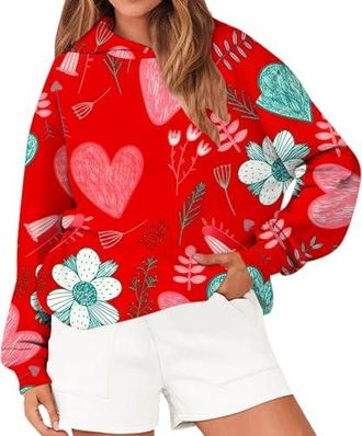 Generic Sweats à capuche surdimensionnés pour femmes, sweatshirts tendance, décontractés, confortables, imprimés à manches longues, chandail ample pour femmes