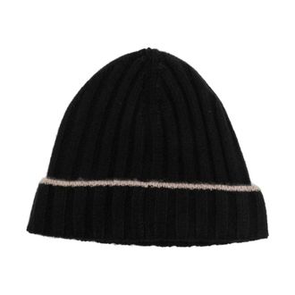 Brunello Cucinelli Schwarze Gerippte Kaschmir-Strickm&uuml;tze - - Accessories - Herren - Schwarzk - L