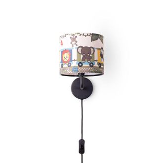Paco Home Kinderzimmer Wandlampe Stoffschirm Wandleuchte Rund Dschungel Tiere Junge M&auml;dchen E27 Zoo Mit Stecker Und Kabel