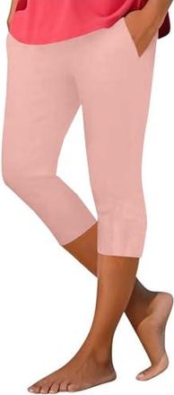 Generic Pantalon 3/4 pour femme - Pantalon dété léger - Legging court avec poches pour femme - Pantalon de sport confortable - Couleur unie - Taille haute - P