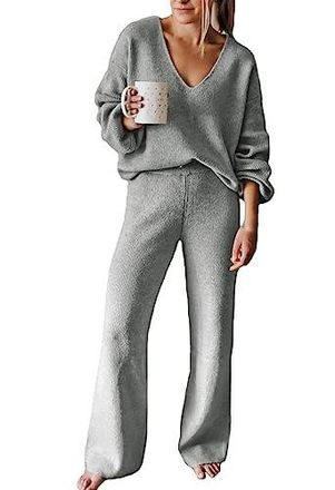 Pink Queen Surv&ecirc;tement 2 pi&egrave;ces pour femme - Ensemble de pyjama d&eacute;contract&eacute;, gris clair, M