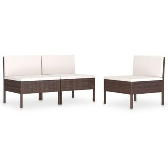 vidaXL Chaises de jardin lot de 3 avec coussins R&eacute;sine tress&eacute;e Marron Vidaxl