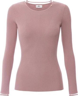 Elisabetta Franchi Femme, Pulls, Rose, Taille: 36 FR Top en maille côtelée avec logo bijou