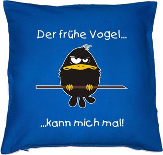 Träumeland trag-das bedruckter Kissenbezug - Spruch: Der frühe Vogel kann mich mal - Geschenk Couchkissen Sofakissen Dekokissen Mama Papa Geburtstag Weihnachten