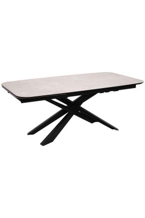 Novel Esstisch, Schwarz, Beige, Metall, Glas, Keramik, rechteckig, eckig, 100x76x190-290 cm, ausziehbar, Esszimmer, Tische, Esstische, Glastische