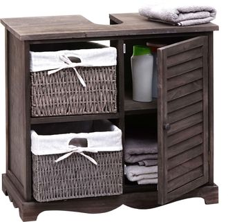 Mendler Waschbeckenunterschrank HWC-H20, Badezimmer Waschtisch, Massiv-Holz Korb-Schublade 60x65x31cm - Shabby grau-braun