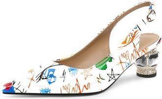 EDEFS Escarpins Slingback Femme Prêts pour Le Tapis Rouge Talon Bas Bloc 5 cm Cuir Verni Bout Pointu avec Strass Cristal pour Mariages Gala & Vie Quotidienn