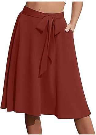 Generic Longue Jupe Femme - Jupe trapèze avec Poches pour Femme Jupe mi-Longue évasée Taille Haute
