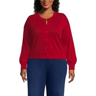 Lands End Kurzer Feinstrick-Cardigan aus Baumwolle, Damen, Gr&ouml;&szlig;e:52-54 plus, Rot, Baumwolle, by Lands End