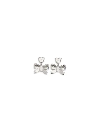 Self Portrait Womens Heart-Shaped Crystal Bow Drop Earrings Silver Brass