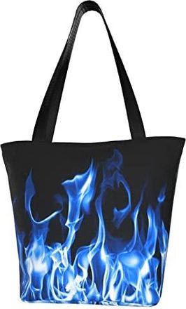 AOOEDM Blue Fire Flame Sac fourre-tout r&eacute;utilisable Femmes Sac &agrave; main d&eacute;contract&eacute; Sacs &agrave; bandouli&egrave;re pour faire les courses Voyager &agrave; lext&eacute;rieur