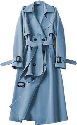Generic Trench-Coat de printemps classique for femmes, manteau Long &agrave; Double boutonnage avec ceinture, v&ecirc;tements dext&eacute;rieur l&eacute;gers(bleu,3XL)