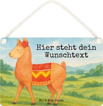 Mr. & Mrs. Panda T&uuml;rschilder personalisiert Alpaka Stolz Design DIN A6 - Geschenk, Lama, Schild, mit Namen, Personalisiertes, Namensschilder, Holzschild