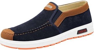 Generic Mocassins en toile à enfiler pour homme avec panneau latéral élastique, baskets décontractées légères pour homme, tige douce et respirante, semelle in