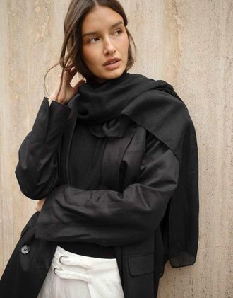NA-KD Blazer ultra-oversize en lin m&eacute;lang&eacute; - Noir