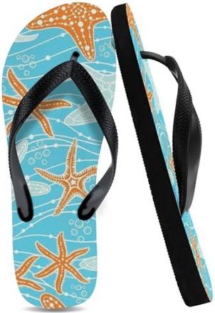 Generic Tongs unisexes pour homme et femme, chaussons de piscine, chaussures de douche, cadeau de remerciement pour femme, Orange Bleu &Eacute;toiles Vagues, XX-Larg