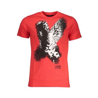 Cavalli Rotes Baumwoll Logo Print T-Shirt - - Tops - Herren - Rot - L