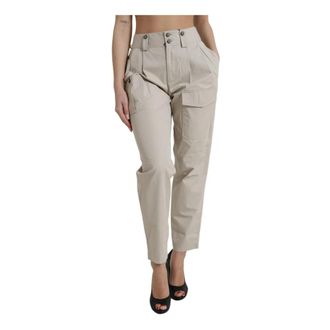 Dolce & Gabbana Hohe Taille Baumwoll-Tapered-Hose - - Trousers - Damen - Beige - L