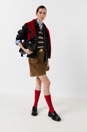 Gerard Darel Jupe courte en cuir velours - JEMIMA - Taupe