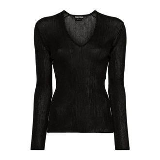 Tom Ford Feines- geripptes- transparentes Langarm-Top - - Tops - Damen - Schwarzk - M