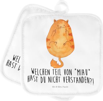 Mr. & Mrs. Panda Topflappen Katze Mittelfinger - Geschenk, Topfuntersetzer, Topflappenset, Set, Cats, Mietze, Cat, Katzen, Topfhandschuhe, Kater, topfhalter