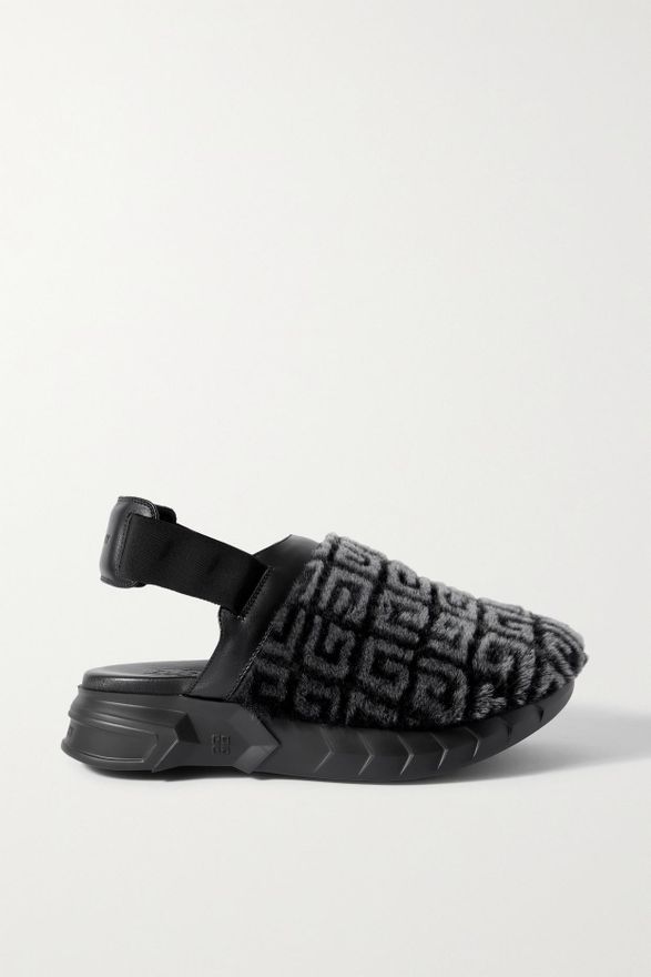 Marshmallow Slippers Aus Shearling Mit Logoprint Und Lederbes&auml;tzen - Schwarz