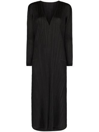 Pleats Please Issey Miyake robe mi-longue pliss&eacute;e &agrave; col v - Noir