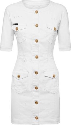 Philipp Plein Femme, Robes, Blanc, Taille: 36 FR Denim Cargo Dress