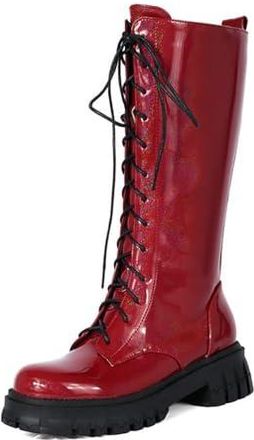 Generic Bottes montantes à lacets pour femme avec semelle crantée classique gothique, Rouge, 39.5 EU