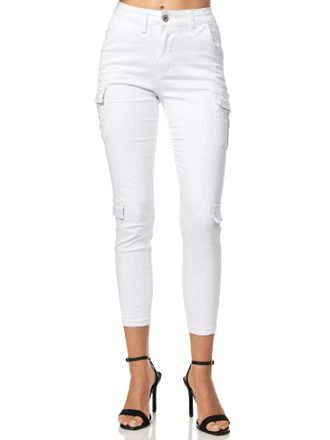 Elara Damen Cargo Hose Slim Fit Denim Chunkyrayan 753 White 48 (4XL)