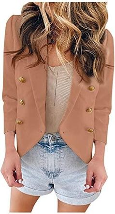 Generic HHMY Blazer &eacute;l&eacute;gant pour femme - Ouverture &agrave; lavant - Double rang&eacute;e de boutons - Classique - Vintage - &Eacute;l&eacute;gante - Pour le bureau - Avec poches - Coupe