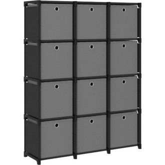 vidaXL Vidaxl - W&uuml;rfel-Regal mit Boxen 12 F&auml;cher Schwarz 103x30x141 cm Stoff