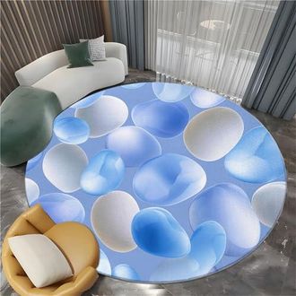 Generic Bleu Marine Contemporain Tapis Rond Salon, D&eacute;grad&eacute; G&eacute;om&eacute;trique Galet Impression Tapis de Sol D&eacute;coration Antid&eacute;rapant pour Chambre Cuisine Balcon Terra