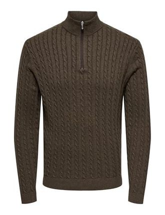 Only & Sons Half Onsloui Reg 12 Cabel Demi-Zip Knit Noos, Chocolat, XS Homme