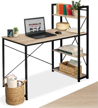 TecTake Industrial Schreibtisch, Tisch mit Stauraum, 122 x 61 x 120 cm, Computertisch mit 3 Ablagen, B&uuml;rotisch, Gaming Schreibtisch, Office M&ouml;bel, PC Tisch - 