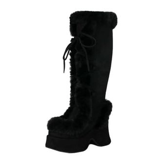 Generic JJDFW Bottes dhiver chaudes et moelleuses pour femme Bottes de neige en fausse fourrure &agrave; lacets Plateforme &eacute;paisse Femme Cosplay Chaussures de No&euml;l, 