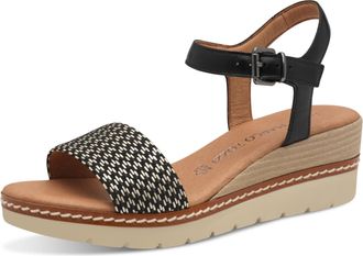 Marco Tozzi Damen Sandalen mit Keilabsatz mit Lederanteil Bequem, Schwarz (Black Comb), 40 EU